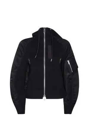 Sacai Cotton And Nylon Hoodie - Black