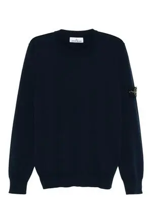Stone Island Crew Neck Sweater With Logo - Blue