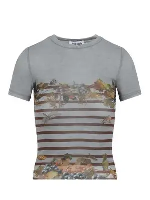 JEAN PAUL GAULTIER Printed Marinière Grape Mesh Tee - Blue
