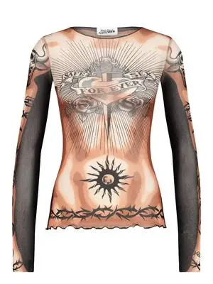 JEAN PAUL GAULTIER Printed Long-sleeve Crew Neck Top - Tan