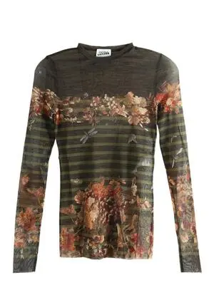Jean Paul Gaultier Printed Marinière Grape Mesh Long-sleeve Top - Multicolor