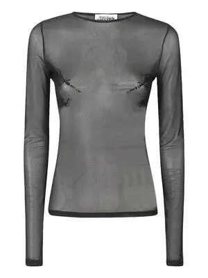Jean Paul Gaultier Embroidered Mesh Long-sleeve Top - Black