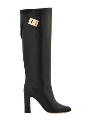 FERRAGAMO 90mm Buckle-detail Knee-high Boots - Black