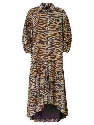Pinko Tiger-print Midi Shirt Dress - Neutrals