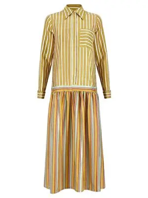 PAULA Rosalia Striped A-line Shirt Dress - Yellow