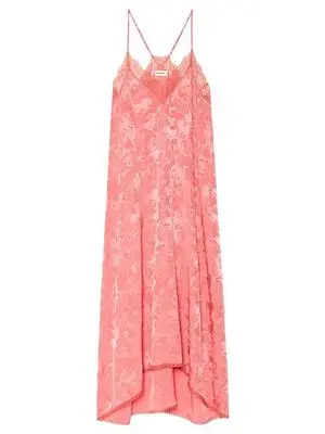 Zadig&Voltaire Lace-trim Horse-print Jacquard Silk Midi Dress - Tea Rose