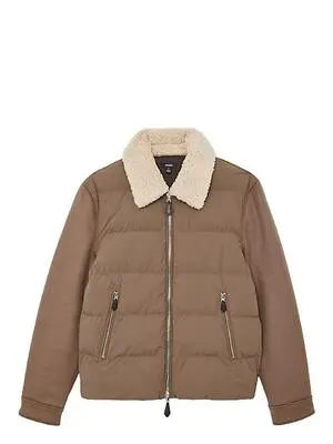 REISS Wool-sleeve Quilted Nylon Puffer Jacket - Light Brown