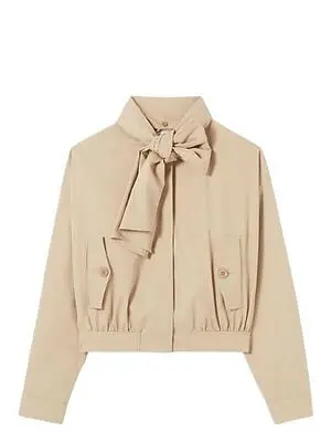 Claudie Pierlot Cotton Trench With Tie Neck Detail - Beige