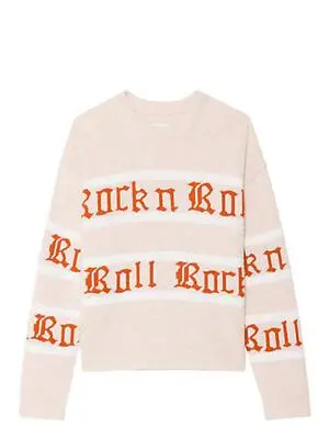 Zadig&Voltaire Wool And Cashmere Jumper With Rock N Roll Intarsia - Pearly