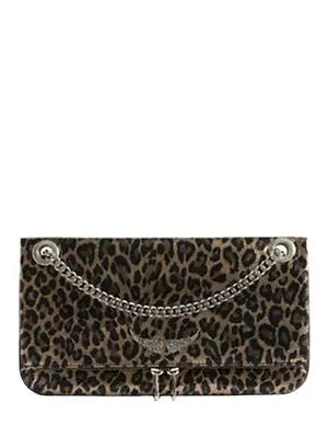 Zadig&Voltaire Rock Ii Metal Leopard Leather Clutch - Silver