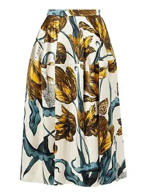 Erdem Floral-print Midi Skirt - Etched Tulip Bronze