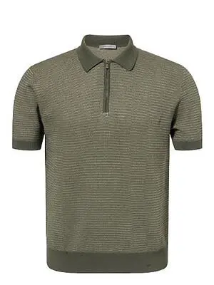 Corneliani Textured Short-sleeves Cotton-knit Polo Shirt - Green Coloured 050