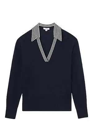 REISS Striped Collar Wool Jumper - Navy White