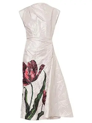 Erdem Draped Floral-print Crinkle-crepe Midi Dress - Etched Tulip Cameo Pink