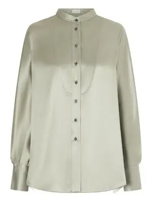 Brunello Cucinelli Bead-embellished Silk-blend Satin Shirt - Green
