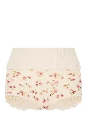 Magda Butrym Lace-trimmed Floral-print Ribbed Shorts - Cream