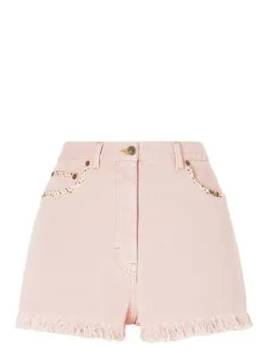Valentino Garavani Frayed Embellished Denim Shorts - Pink