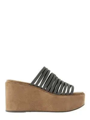 Brunello Cucinelli Embellished Suede Platform Mules - Black