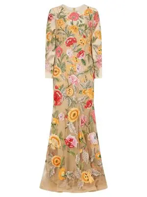 Carolina Herrera Sequin-detailed Embroidered Tulle Gown - Neutrals