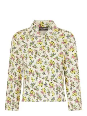Dolce & Gabbana Floral-print Ribbed-knit Polo Shirt - Yellow