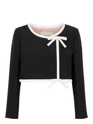 Valentino Garavani Cropped Bow-embellished Wool And Silk-blend Jacket - Black