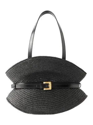 Balmain Shuffle Medium Raffia Shoulder Bag - Black