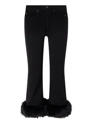 Balenciaga Plush-trimmed Cropped Flare Jeans - Black