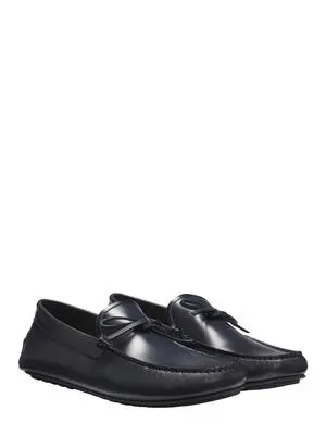 BOSS Leather Driver Moccasins With Bow - Dark Blue