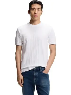 BOSS Vertical-stripe T-shirt In Mercerised Cotton - White