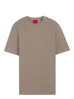 Hugo Slub-interlock T-shirt In A Slim Fit - Light Brown