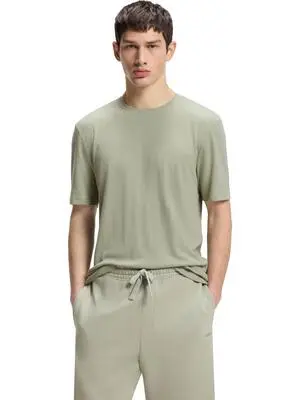 Hugo Slub-interlock T-shirt In A Slim Fit - Light Green