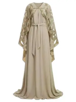 SAIID KOBEISY V-neck Cape-effect Gown - Neutrals