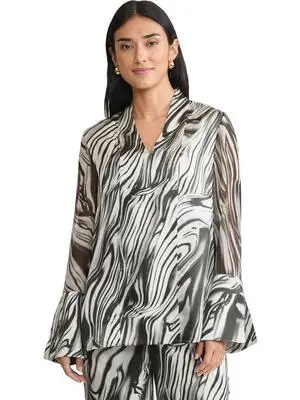 Misook Marble Print Silk Tunic - Black/white
