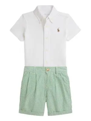 Ralph Lauren Oxford Mesh Button-up Shirt & Shorts Set - White