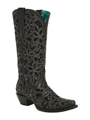 CORRAL Sequin Embellished Mid-calf Western Boots - Black