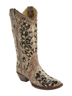 CORRAL Sequin Embellished Mid-calf Western Boots - Brown