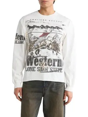 PACSUN Western Long Sleeve Graphic T-shirt - White