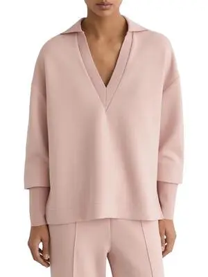 REISS Johnny Collar Relaxed Fit Sweatshirt Pale Pink