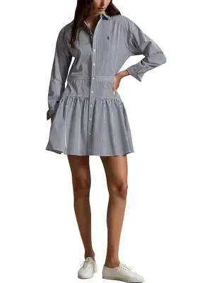Polo Ralph Lauren Striped Poplin Mini Shirtdress - White/fall Royal