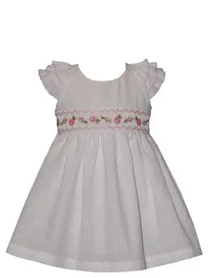 IRIS & IVY Rose Embroidered Smocked Dress - White