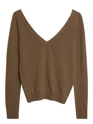 Saint Laurent Deep V-neck Cashmere Sweater - Khaki Militaire