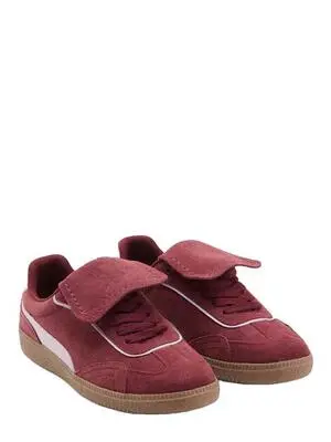 Mango Low Top Suede And Leather Sneakers - Burgundy