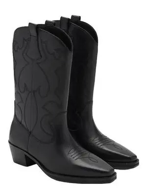 Mango Leather Western Boot - Black