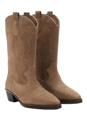 Mango Leather Western Boot - Sand