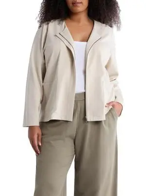 Eileen Fisher Collarless Zip Jacket - Papyrus