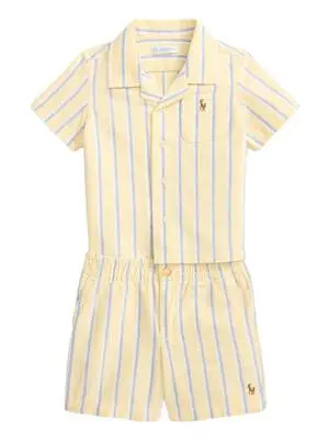 Ralph Lauren Striped Cotton Shirt And Shorts Set - Yellow Blue Multi