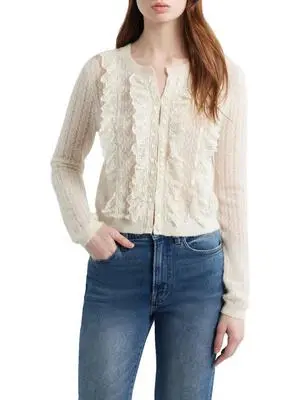LoveShackFancy Melisse Lace Ruffle Alpaca & Wool Blend Cardigan - Aspen White