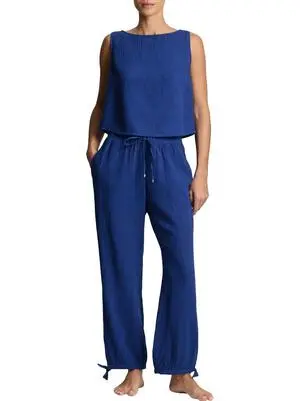 Ralph Lauren Cotton Sleeveless Top & Wide Leg Pants Set - Blue Saturn