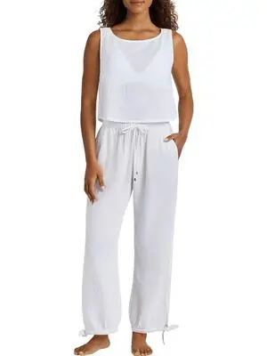 Ralph Lauren Cotton Sleeveless Top & Wide Leg Pants Set - White
