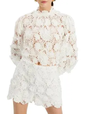 Bardot Georgia Lace Long Sleeve Top - Ivory